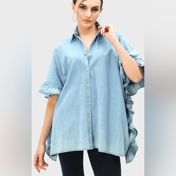 Zara | Jackets & Coats | Zara Trendy Denim Oversized Cardigan Shacket ...